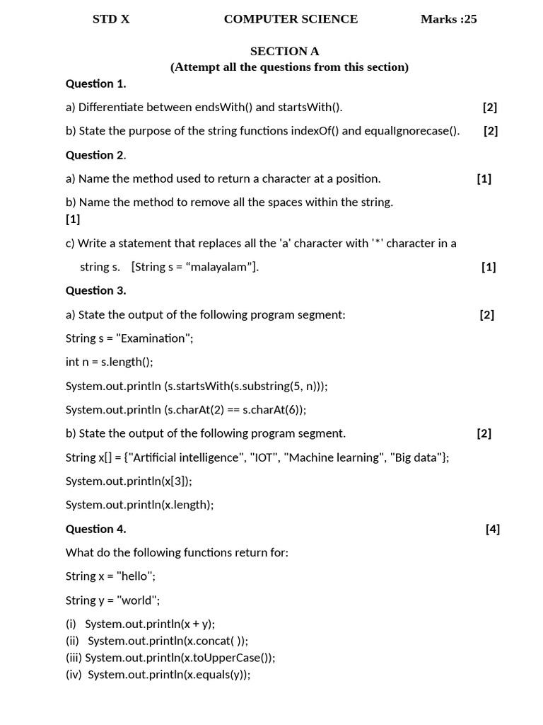 Grade 10 Cs Aug Ut-3 QP | PDF | String (Computer Science) | Algorithms