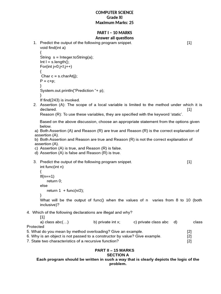 Grade XI Computer Science Exam Guide | PDF | Computer Programming ...