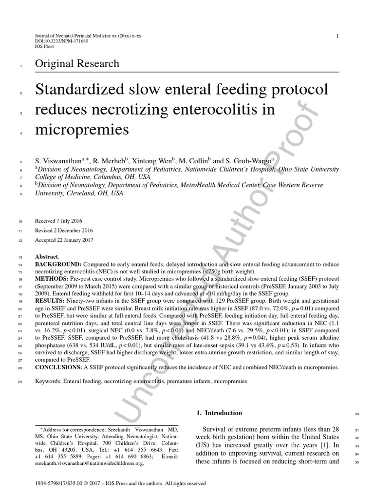 Slow Feeding Reduces NEC in Micropremies | PDF | Preterm Birth | Low ...