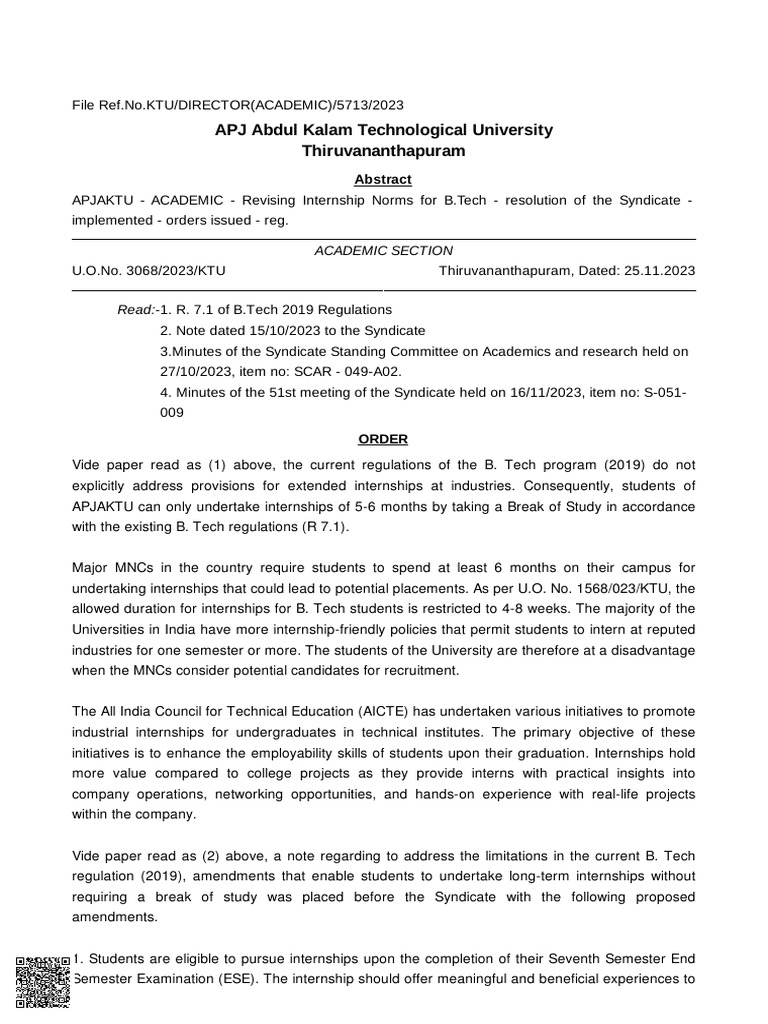 KTU Long Internship Guidelines 2023 | PDF | Internship | Job Hunting