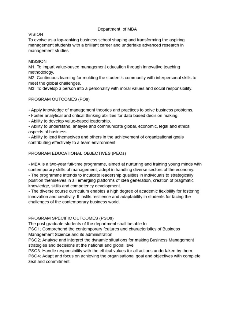 Department of MBA | PDF