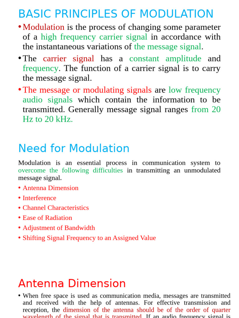 Basic Principles of Modulation and Techniques | PDF | Frequency ...