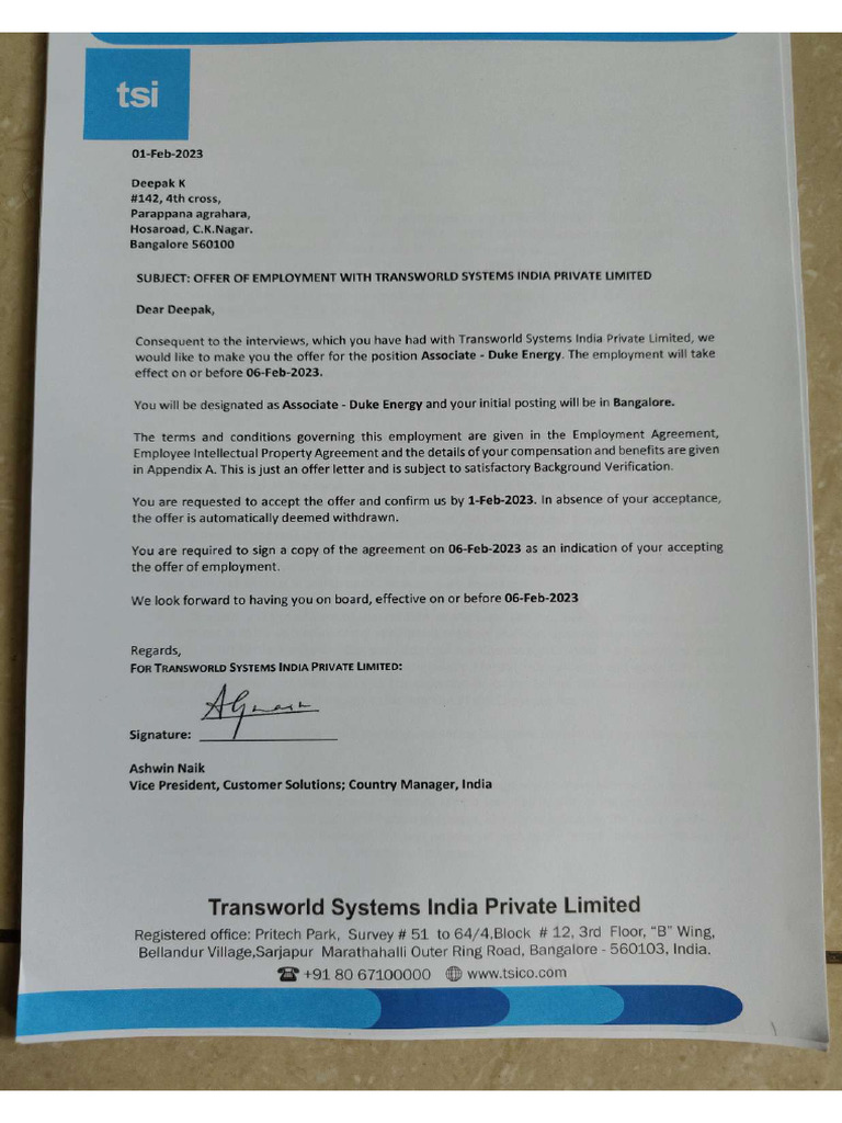 Tsi Offer Letter - Compressed | PDF