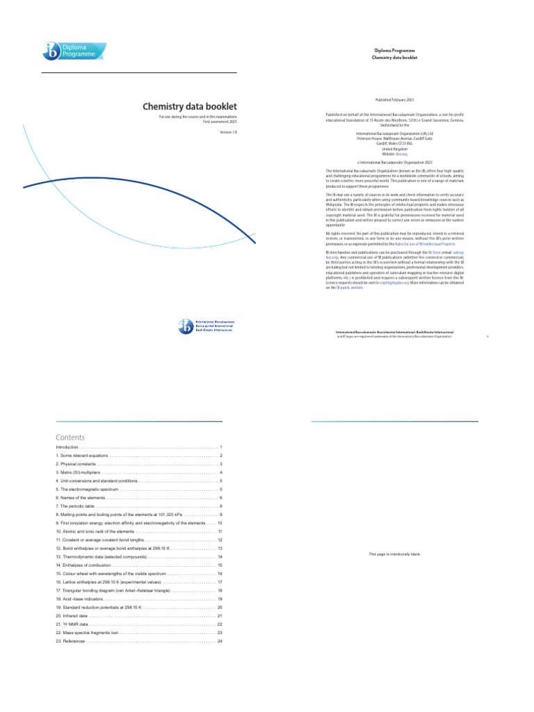 IB Chemistry Data Booklet 2025 | PDF | Chemical Elements | Materials