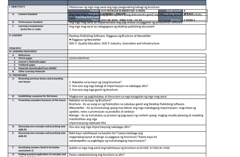 Daily Lesson Plan EPP 4 | PDF