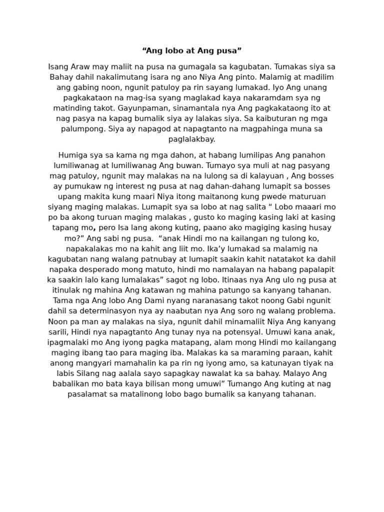 Pabula (Ang Lobo at Ang Pusa) | PDF
