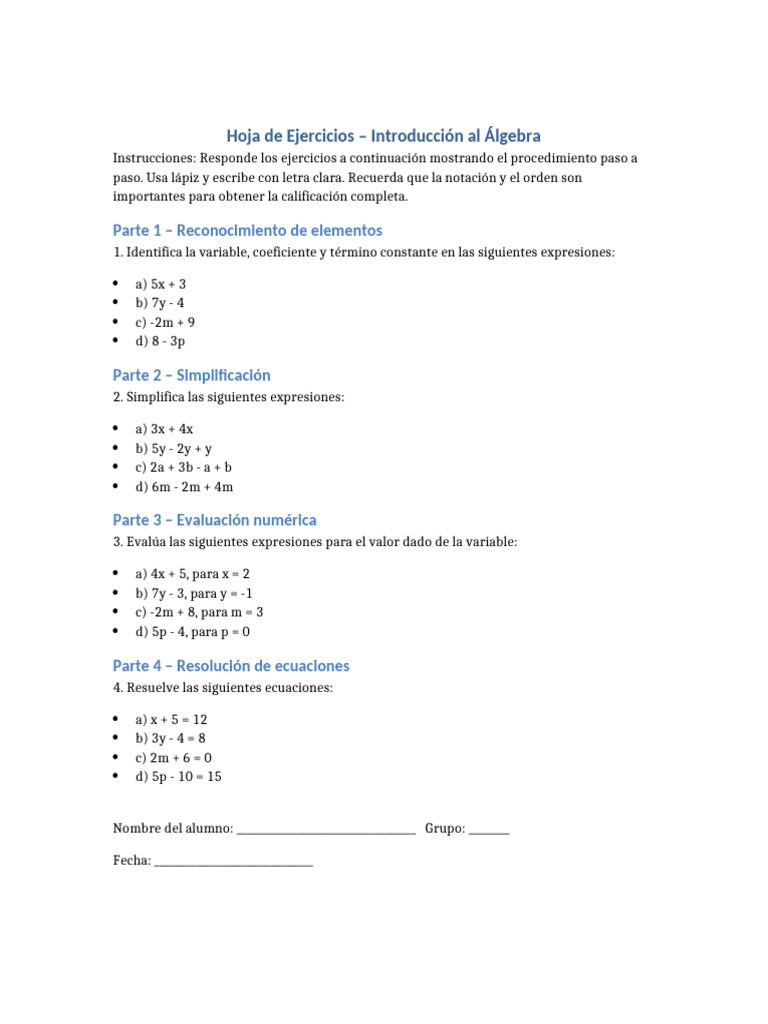 Ejercicios de Álgebra para Principiantes | PDF