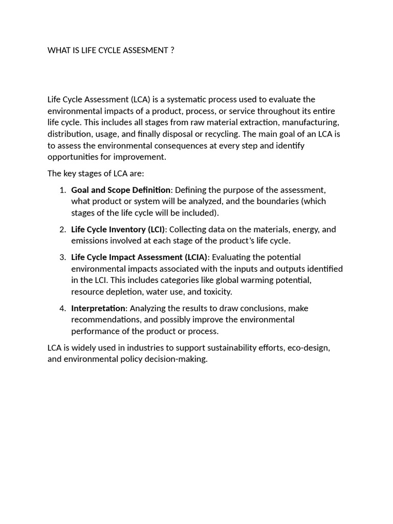 What Is Life Cycle Assessment | PDF | Life Cycle Assessment | Cost ...