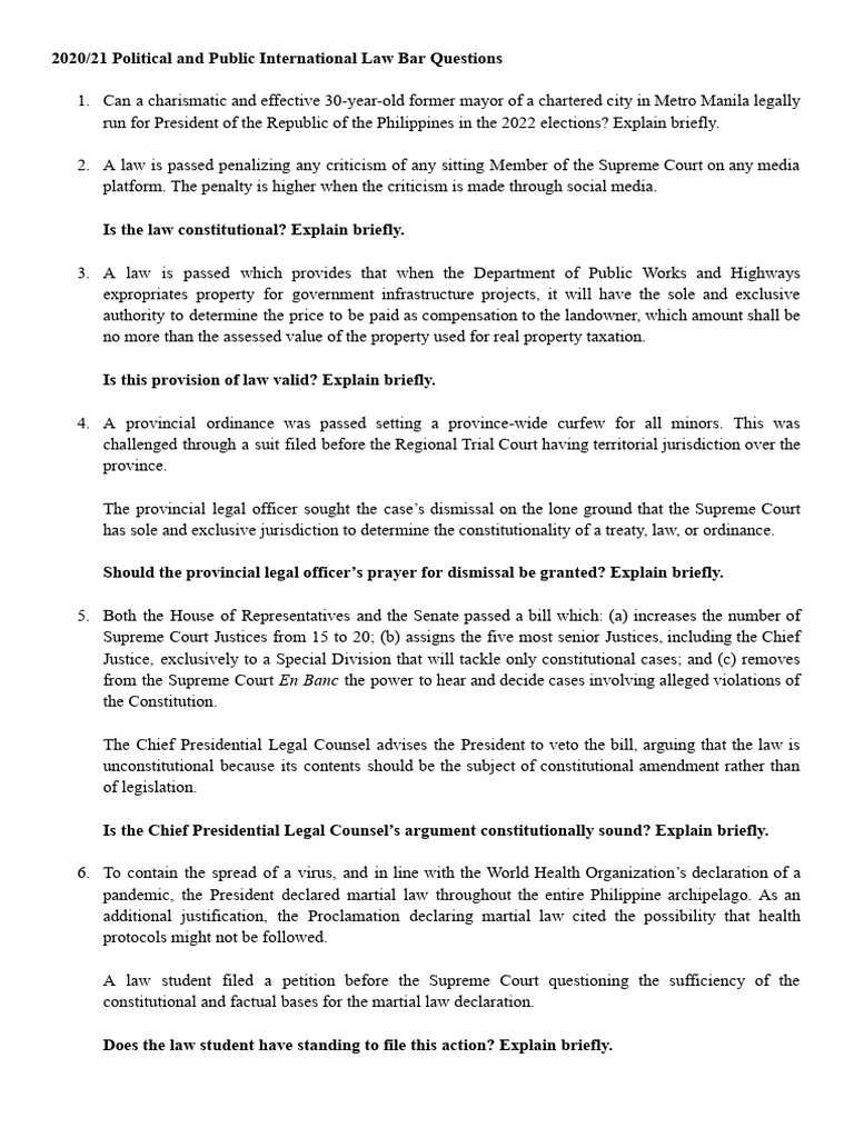 2020/21 Political Law Bar Questions | PDF | Supreme Court Of The United ...