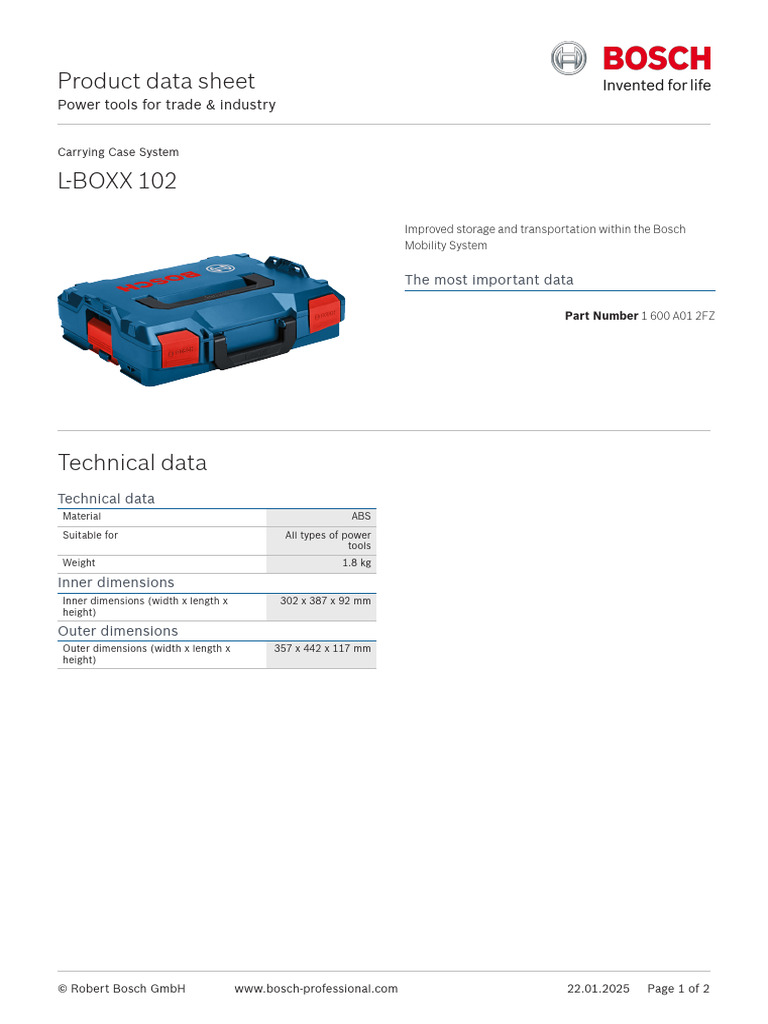 Bosch L-BOXX 102 Specifications | PDF