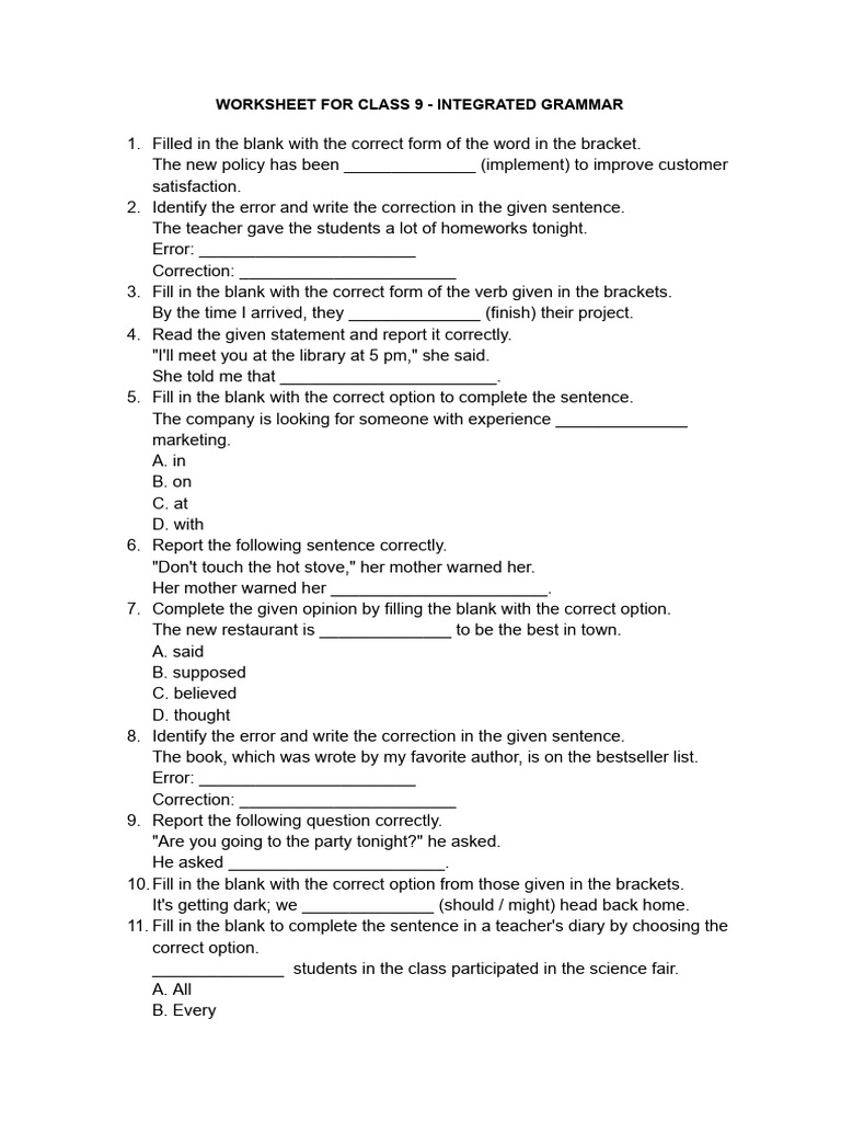 Integrated Grammar (Worksheet) | PDF
