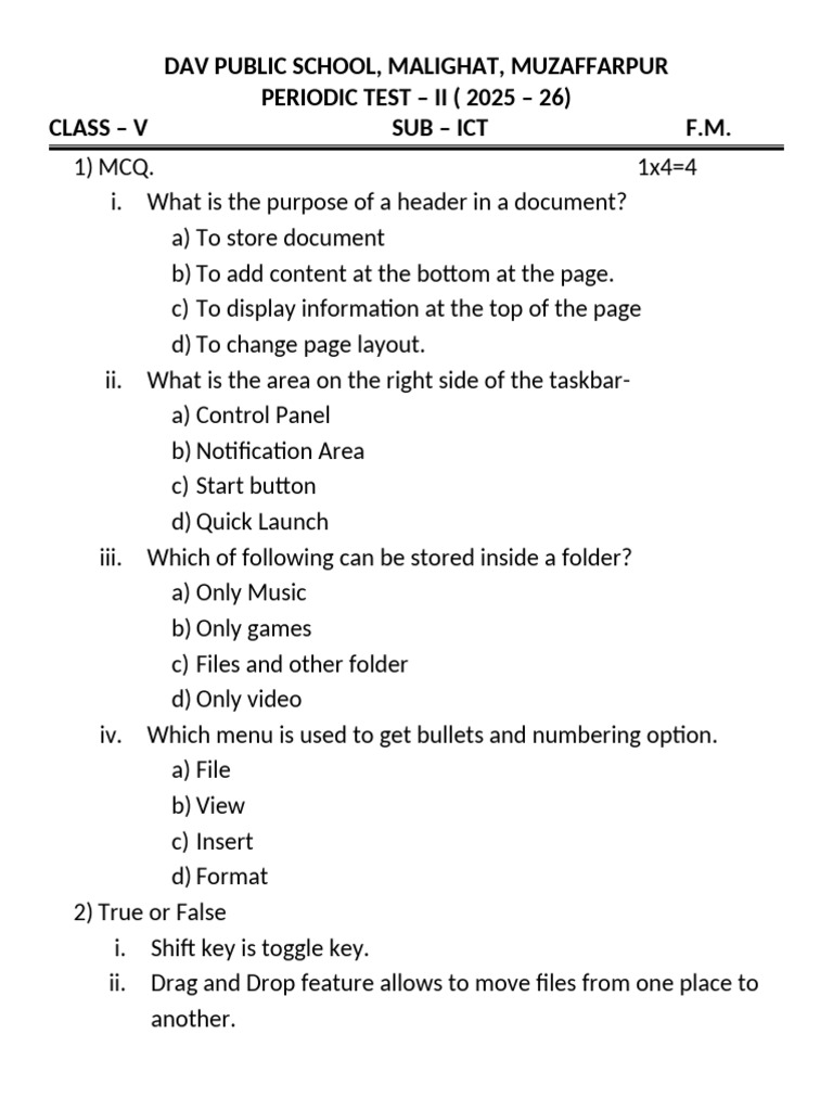 Class 5 ICT Question | PDF