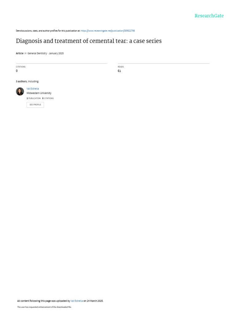 Cemental Tear Diagnosis and Treatment | PDF | Dental Anatomy ...