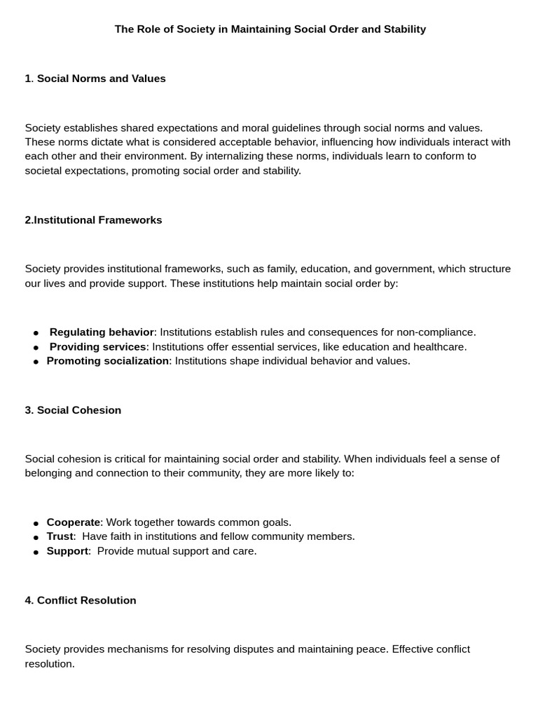 Title The Role of Society in Maintaining Social Order and Stability | PDF