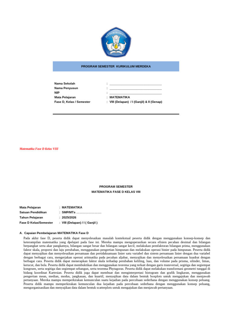 3. Prosem Kurikulum Merdeka | PDF