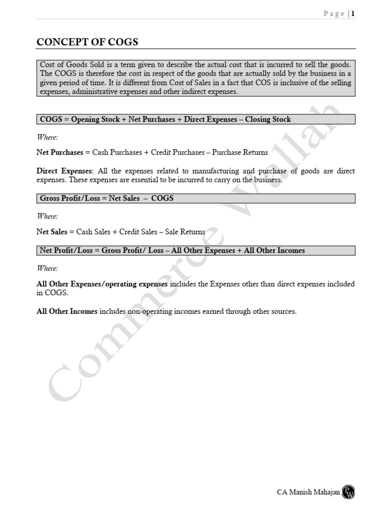 Understanding COGS and Its Calculation | PDF | Cost Of Goods Sold | Expense