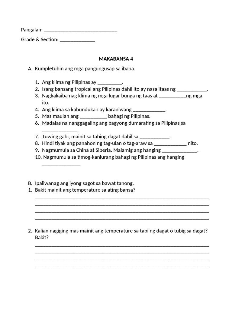 MAKABANSA 4 Worksheet | PDF