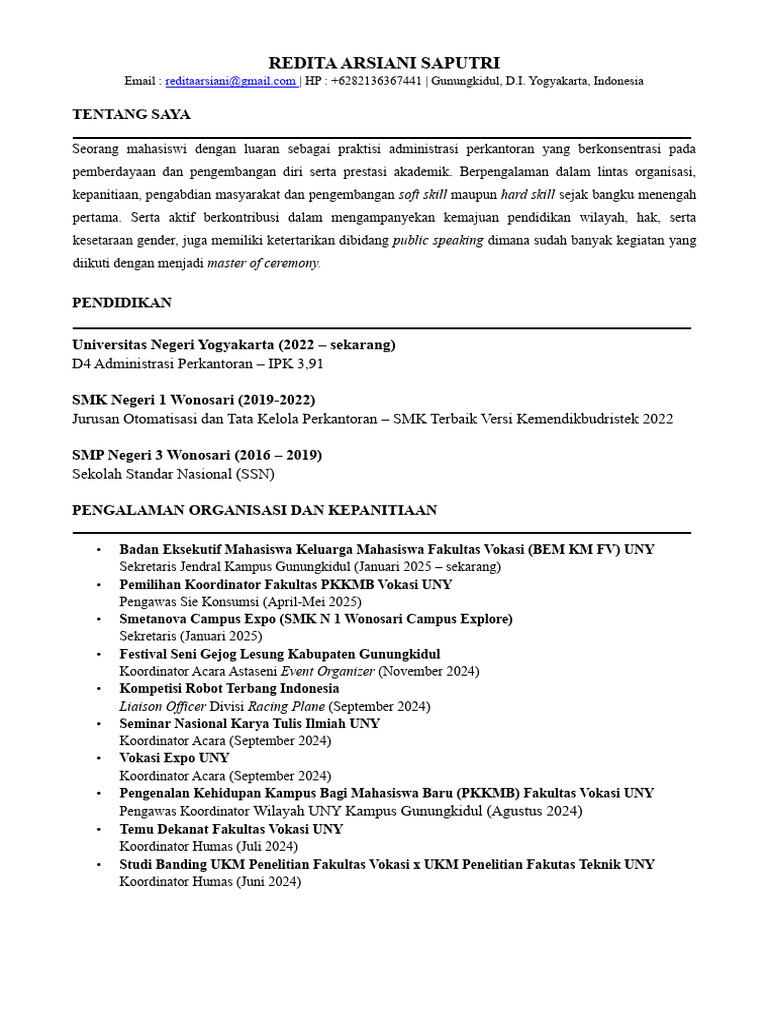 Contoh Curriculum Vitae (CV) | PDF
