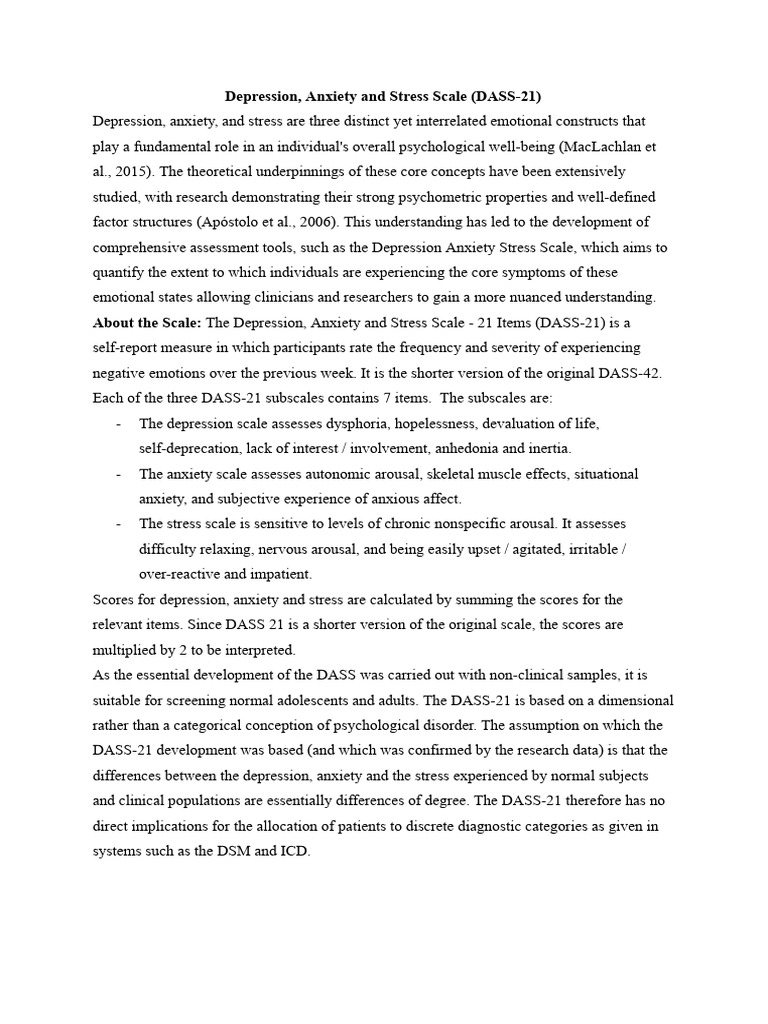Dass 21 | PDF | Major Depressive Disorder | Anxiety