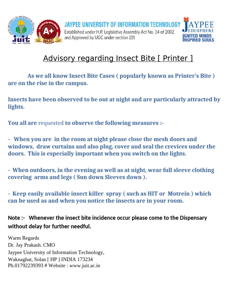 Advisory Reg. Insect Bite (Printer) . | PDF