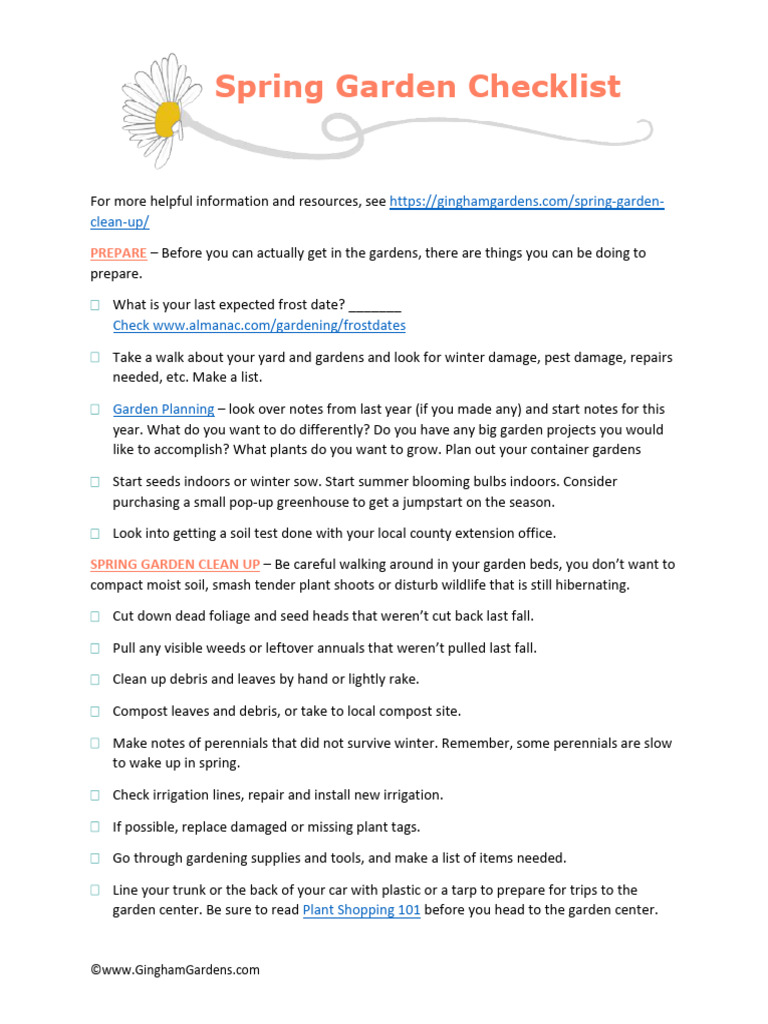 Gingham Gardens Spring Garden Checklist | PDF