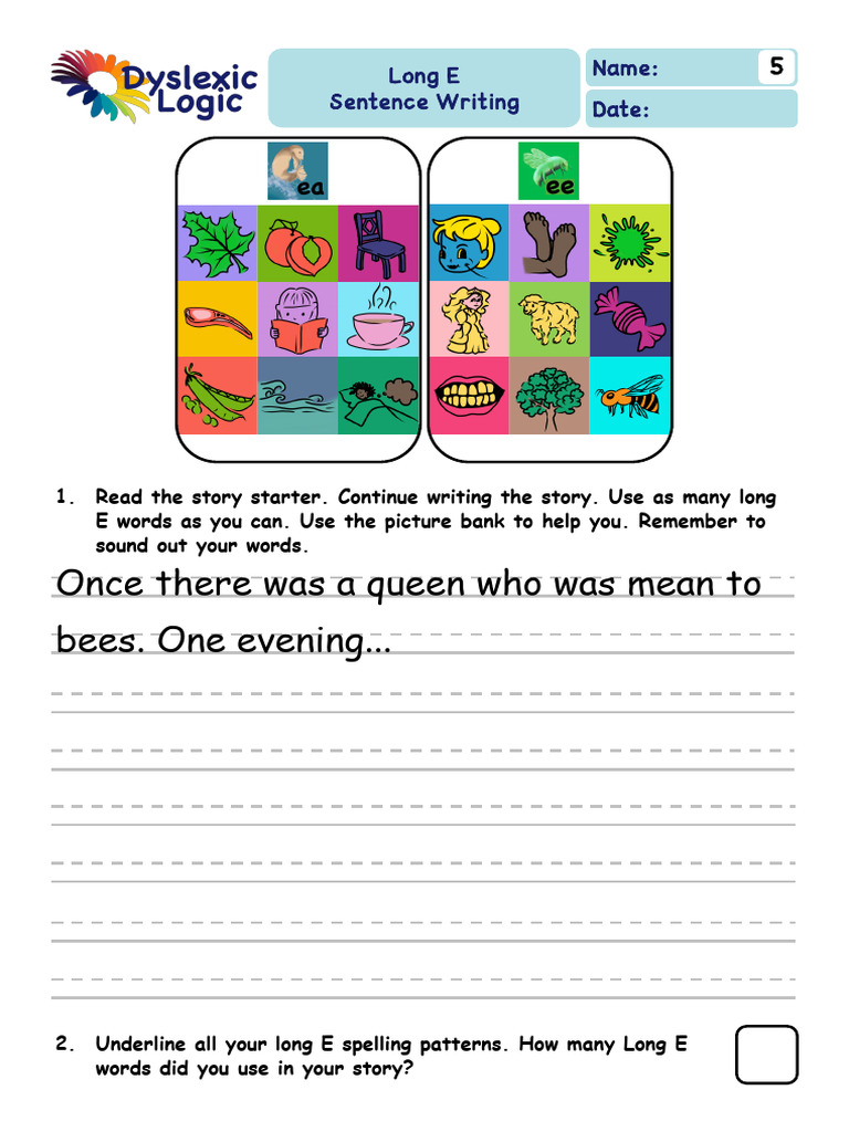 Long E Sentence Writing Activity | PDF