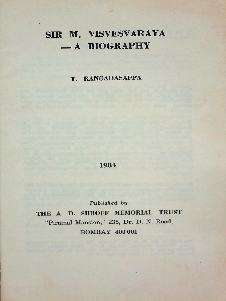 Sir M Visvesvaraya A Biography by T Rangadasappa 1984 | PDF
