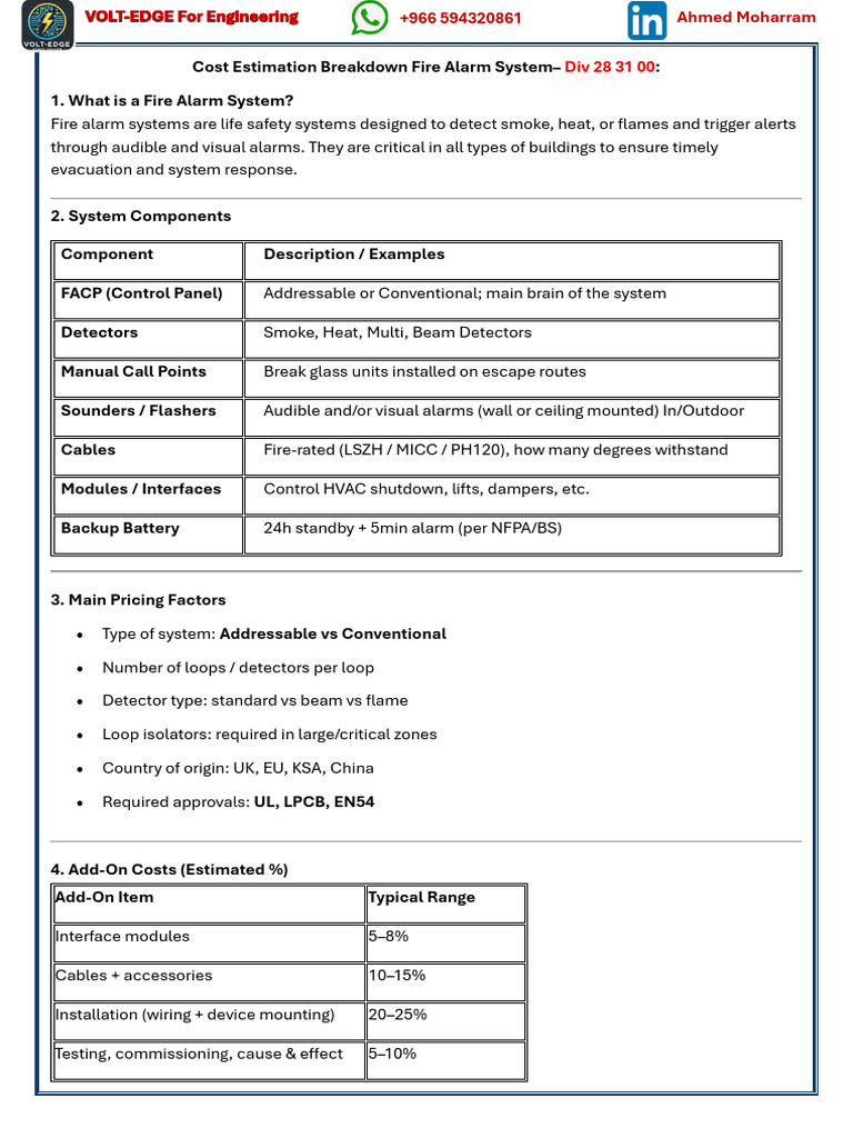 Fire Alarm System Cost Estimation Guide | PDF | Equipment | Safety