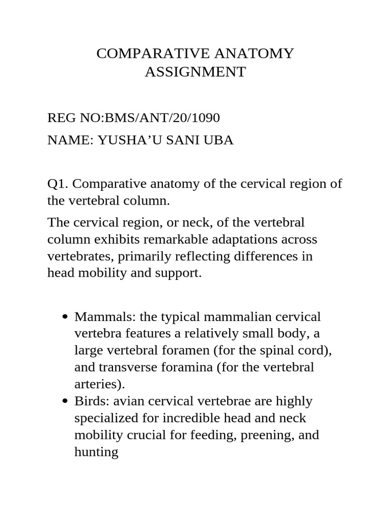 Comparative Anatomy of Vertebrate Structures | PDF