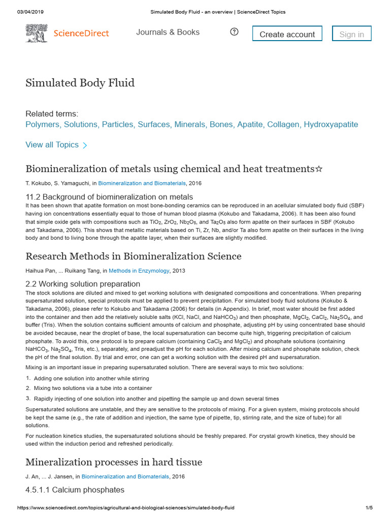 Overview of Simulated Body Fluids | PDF | Tissue Engineering | Biomaterial