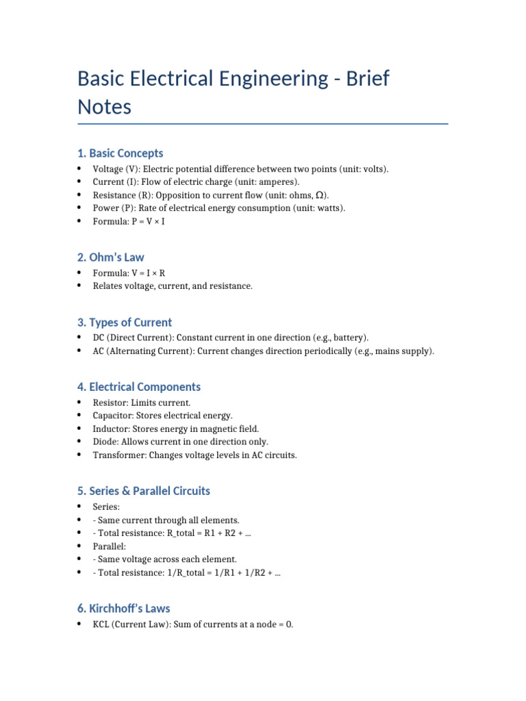 Basic Electrical Engineering Notes | PDF