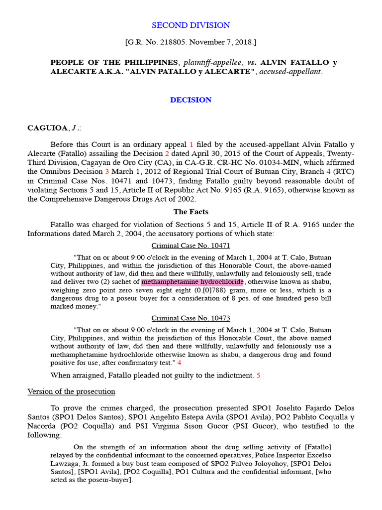 G.R. No. 218805 - People v. Fatallo y Alecarte | PDF | Acquittal ...