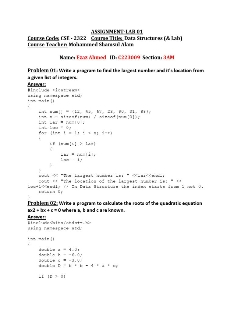 Ezaz Ahmed - C223009 - Lab1 | PDF | Namespace | Object (Computer Science)