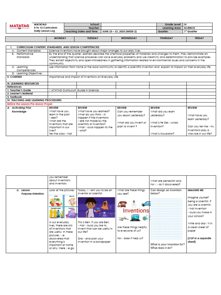Matatag Dll Week 2 Science g4 | PDF | Telephone | Invention