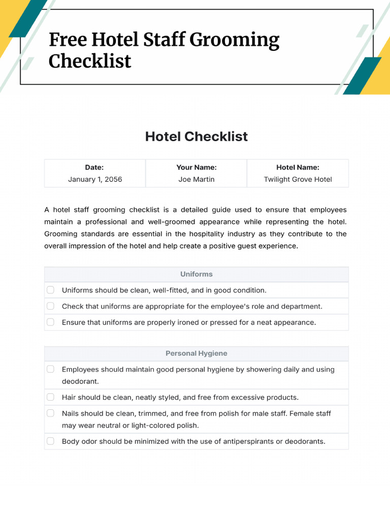 Hotel Staff Grooming Checklist | PDF