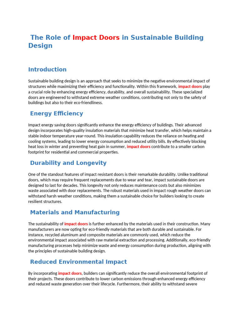Impact Doors for Sustainable Design | PDF | Green Building | Sustainability