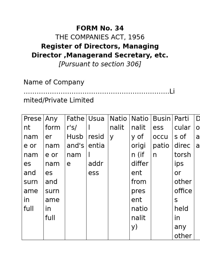 Form 34: Directors Register Guide | PDF