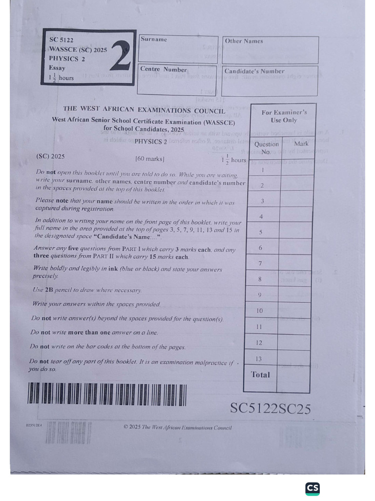 2025 WAEC Physics Questions Guide | PDF