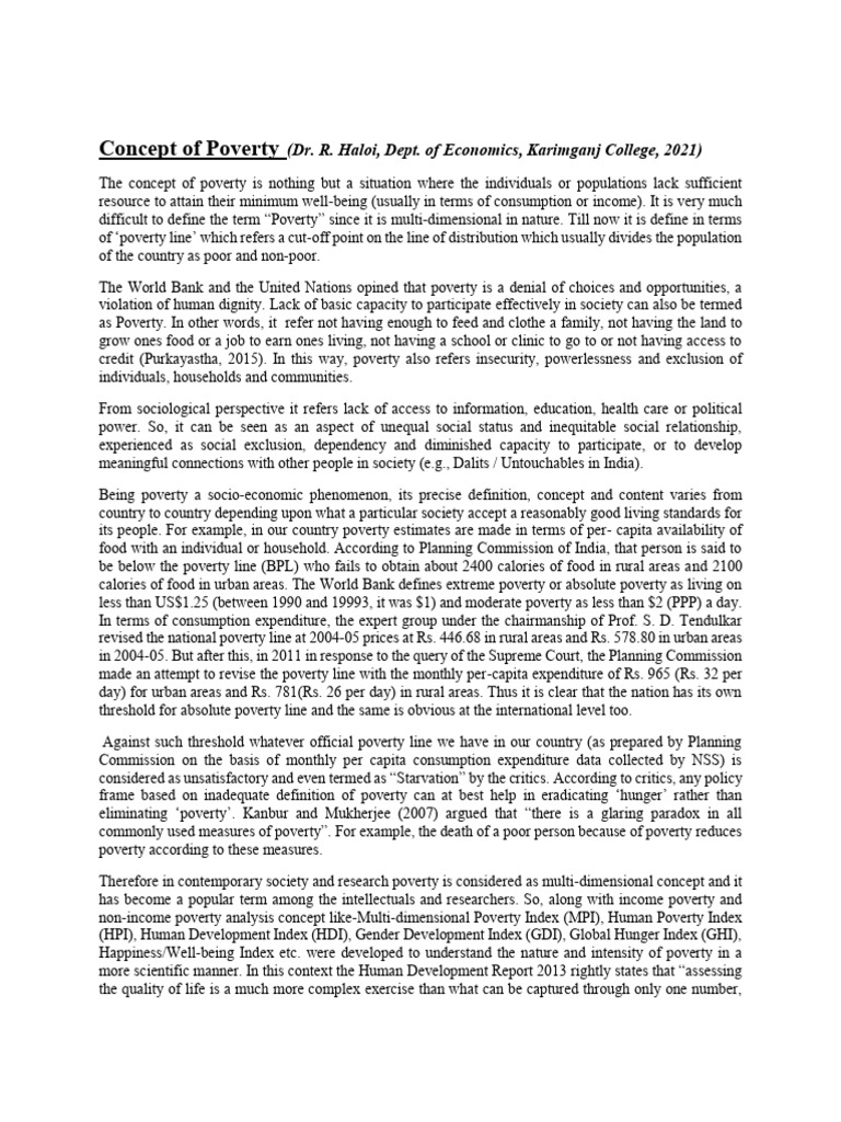 Concept of Poverty For Hons Student | PDF | Poverty | Poverty ...