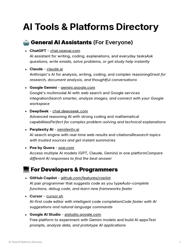 Useful AI Tools For Students - Entire List | PDF | Artificial ...