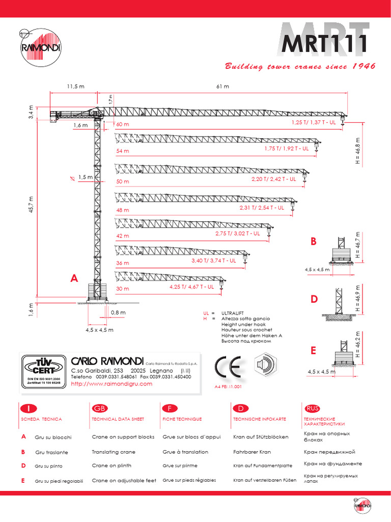 Raimondi MRT111 Tower Crane Load Chart | PDF