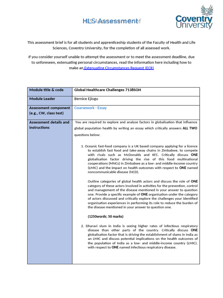 7138SOH Global Healthcare Challenges Assessment Brief 2324MAYSEP | PDF ...