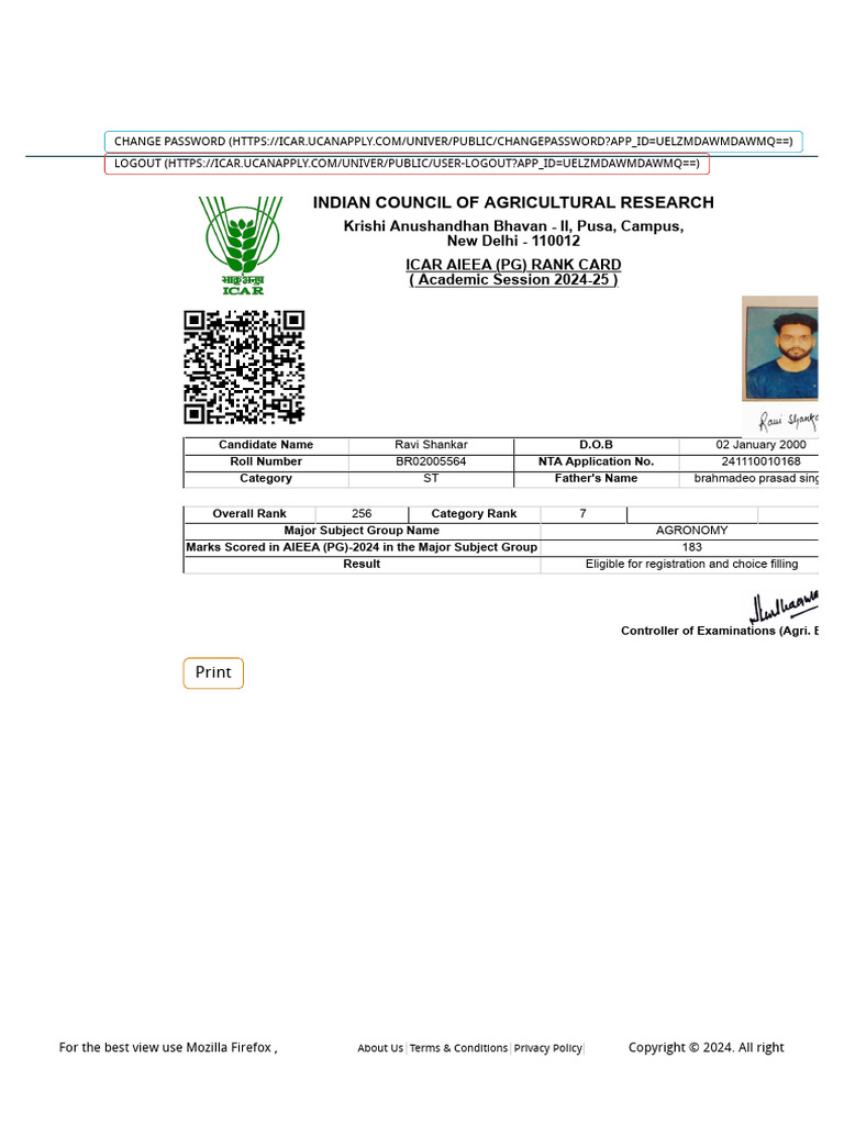 ICAR Rank Card | PDF