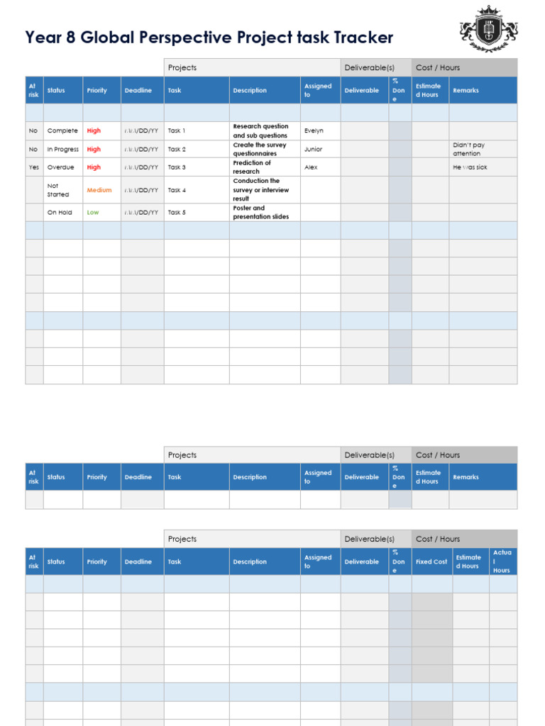 Y8 Project Task Tracker | PDF