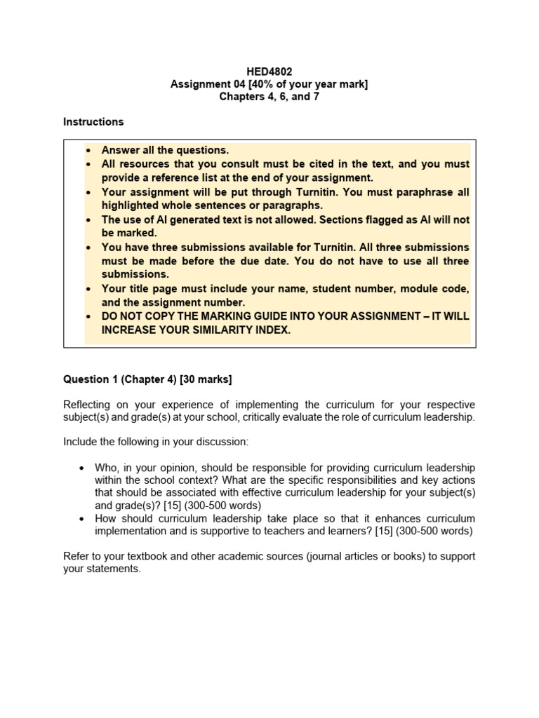 HED4802 2025 Assignment 04 | PDF | Curriculum | Learning