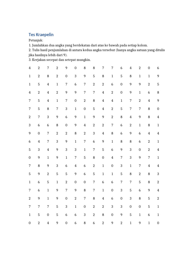 Panduan Tes Matematika Kraepelin | PDF