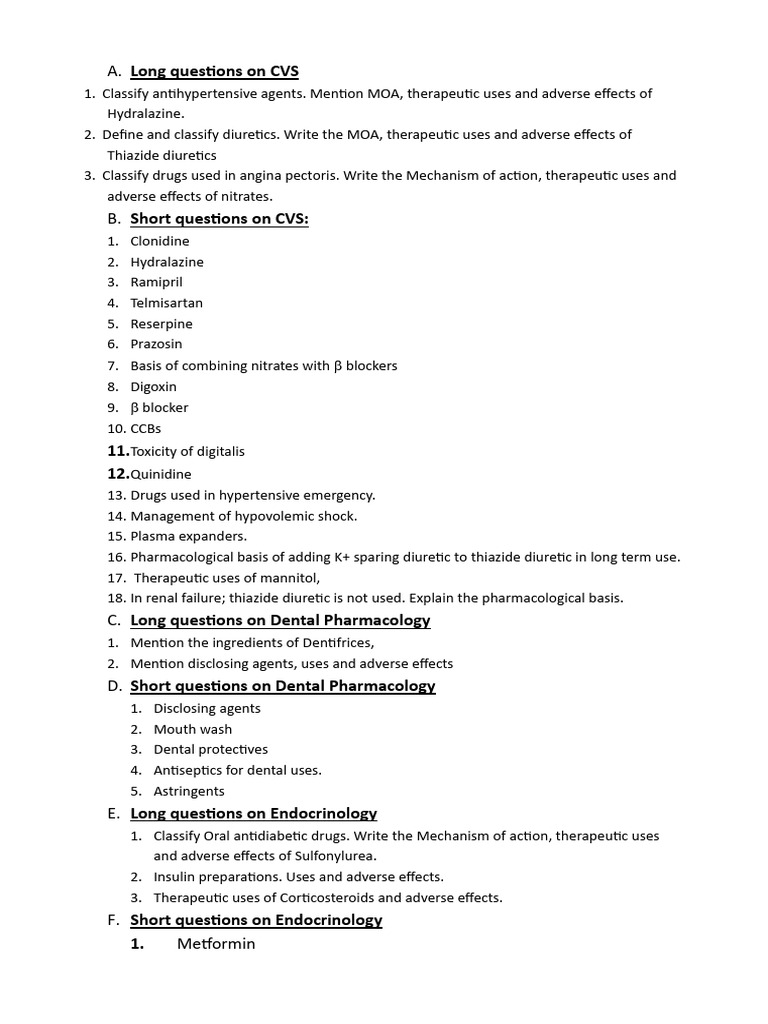 CVS Pharmacology Overview | PDF | Clinical Medicine | Medicinal Chemistry