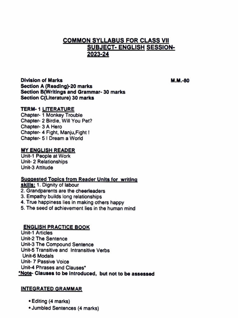 Class 7 Complete Syllabus | PDF