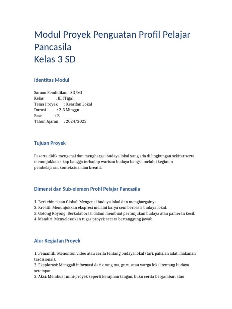 Modul Proyek Kelas 3 SD | PDF
