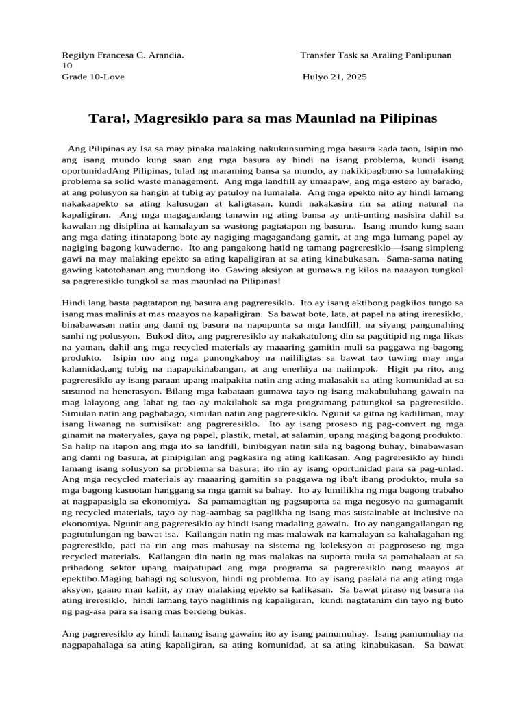 Transfer Task AP - 1 | PDF